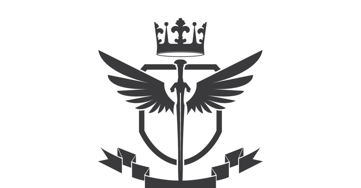 Espada de ala y corona rey señor logo icono v61