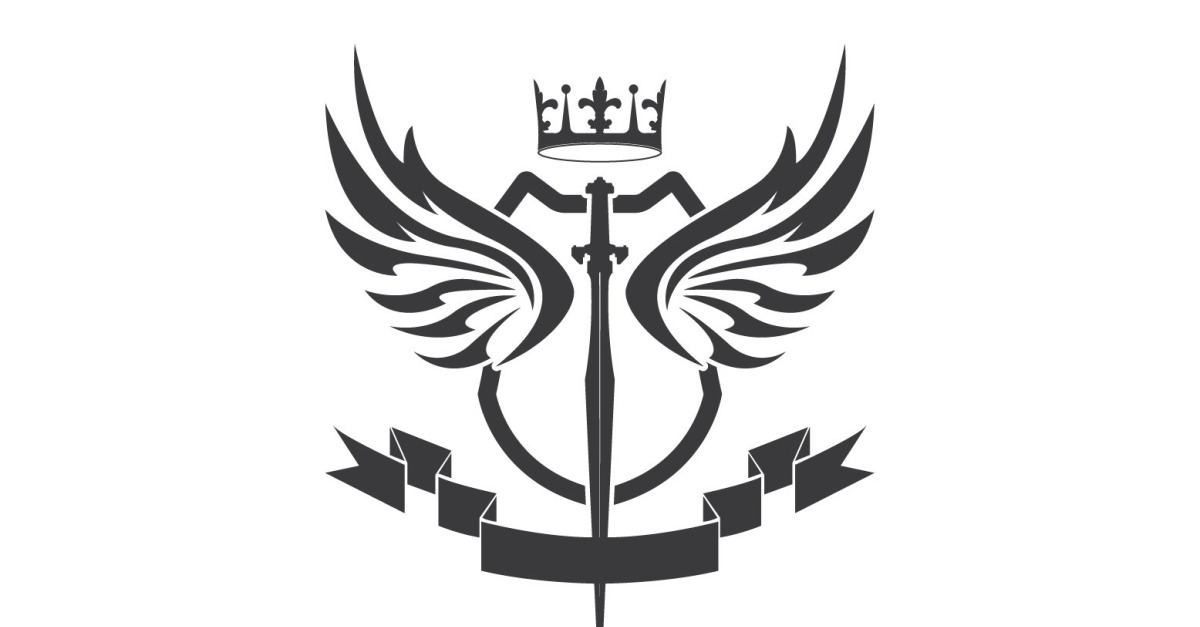 Espada de ala y corona rey señor logo icono v62