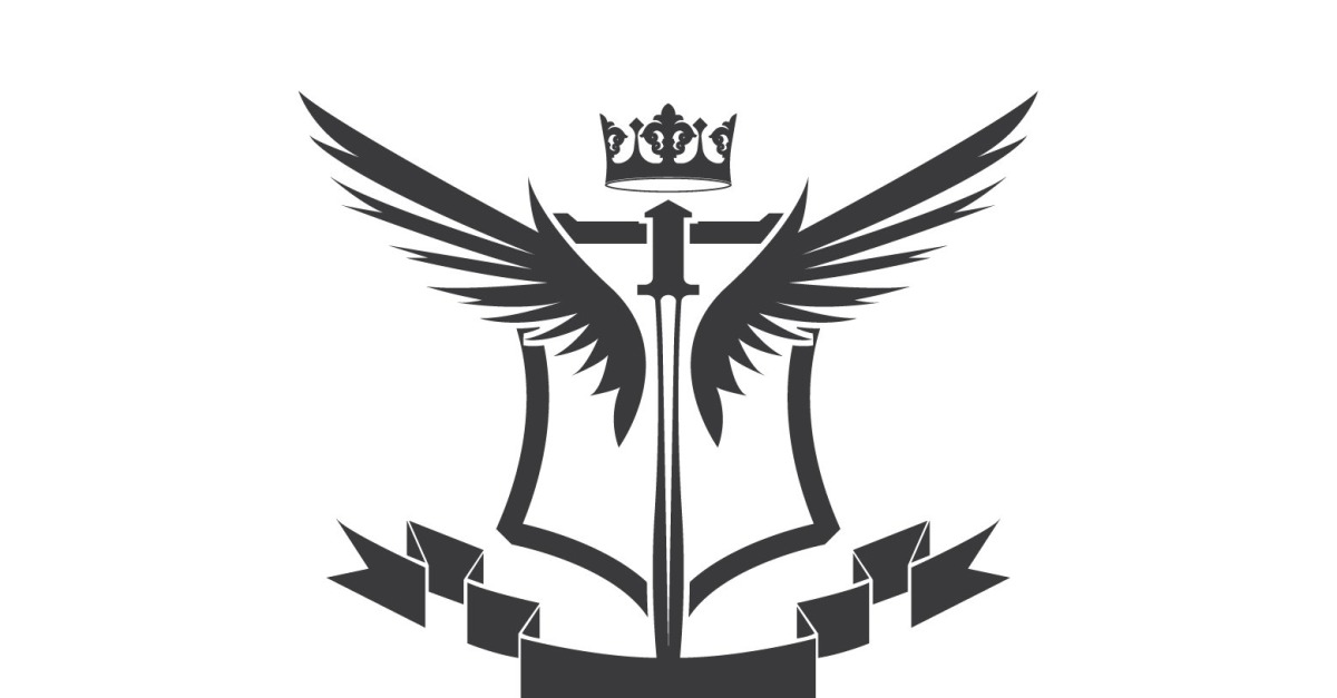 Espada de ala y corona rey señor logo icono v64