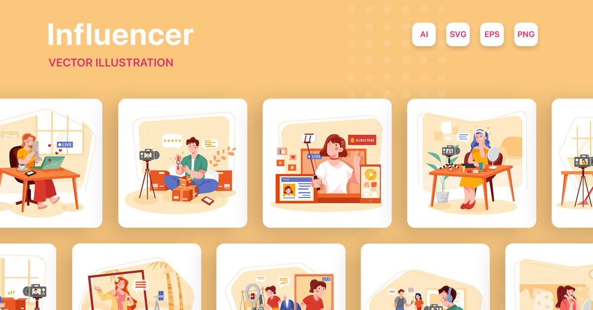 M284_ Influencer Illustration Pack #356634 - TemplateMonster