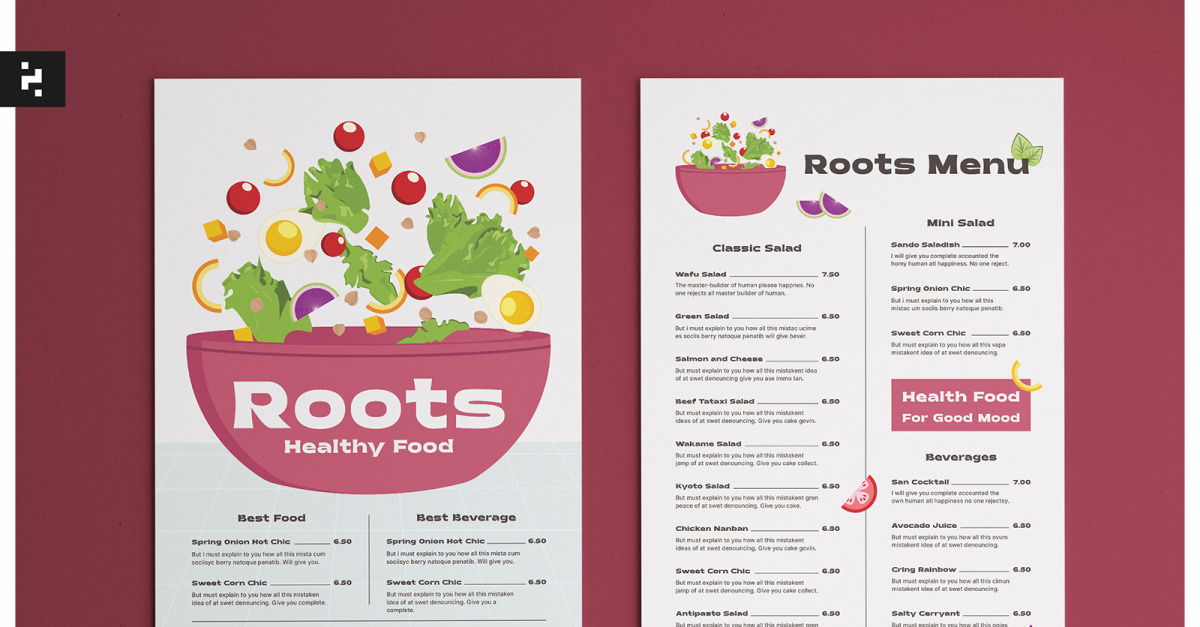 Minimal Clean Salad Menu Template #356645 - TemplateMonster