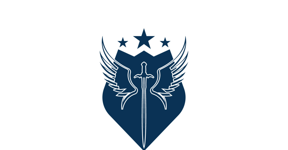 Schwert- und Schild- und Flügelsymbol-Logo v44