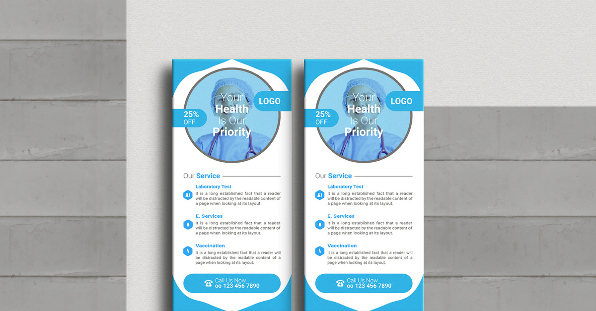 Blue & Orange Medical Rack Card Design Template