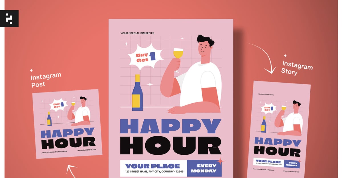 Simple Happy Hour Flyer Template #357951 - TemplateMonster