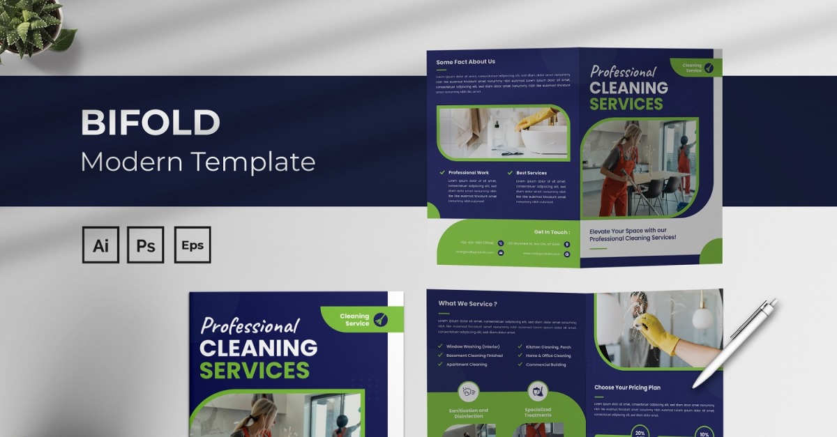 Cleaning Services Bifold Brochure Template - TemplateMonster