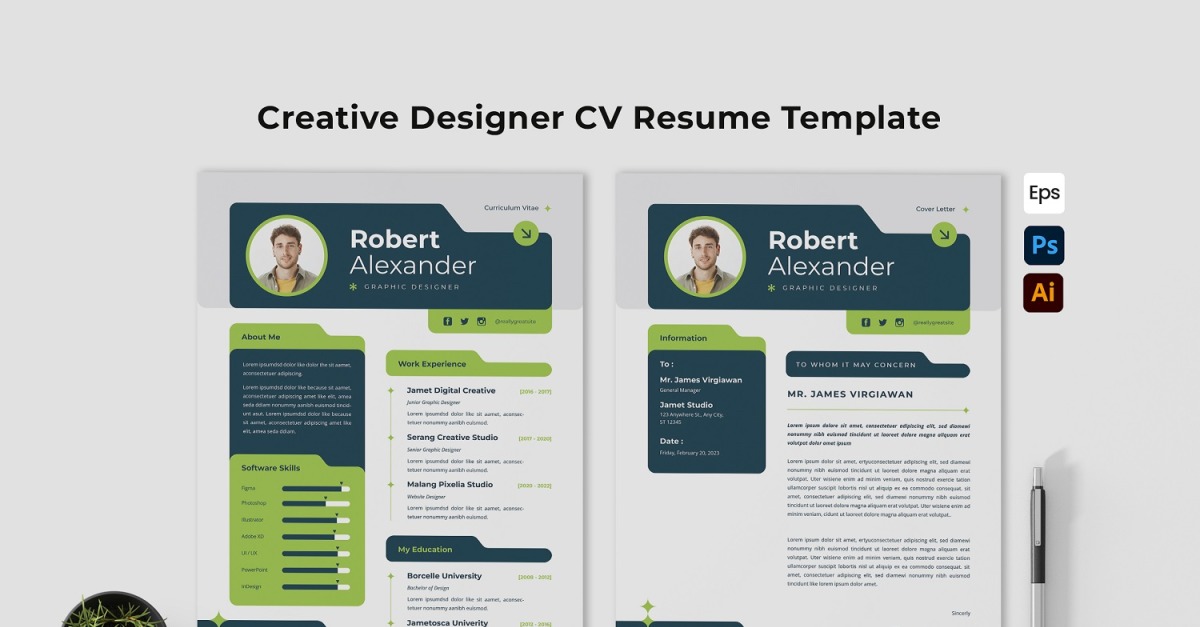 Creative Green CV Шаблон резюме #358036 - TemplateMonster