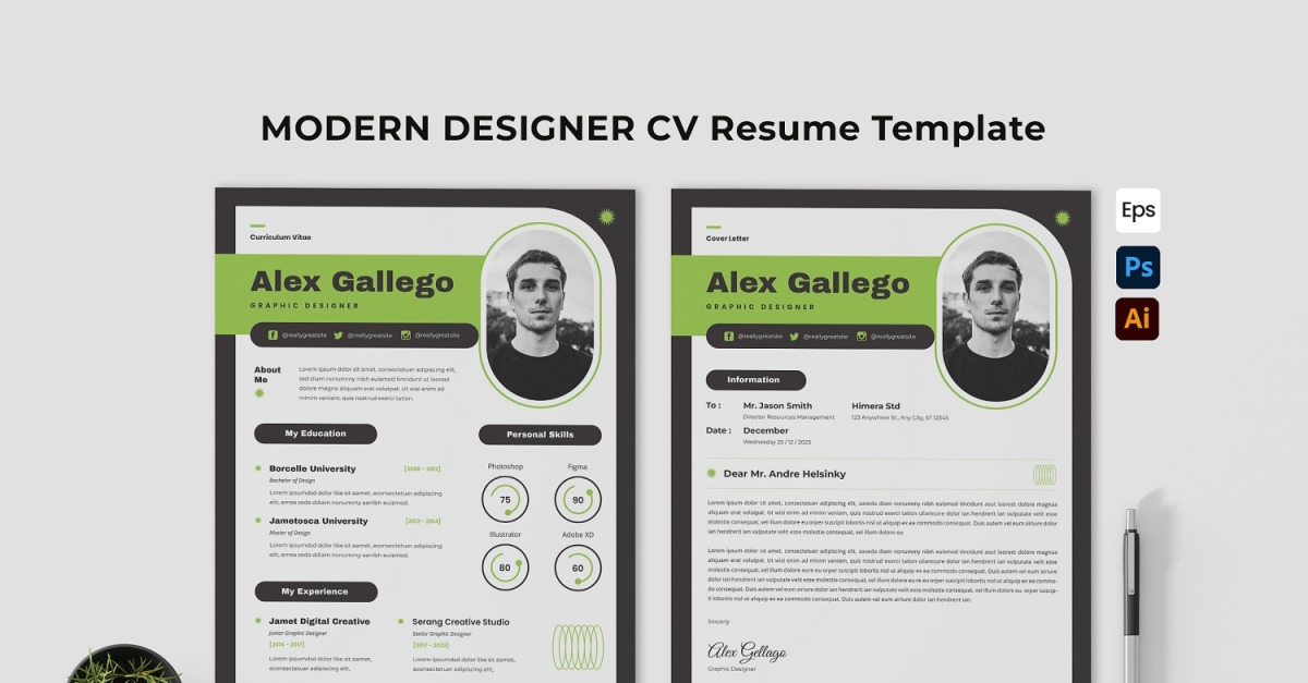 Modern Green CV Resume Template #358039 - TemplateMonster