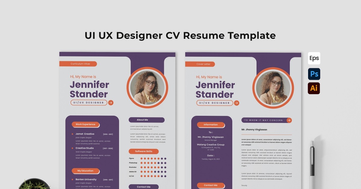 Mor UI UX Tasarımcı CV Özgeçmiş Şablonu - TemplateMonster