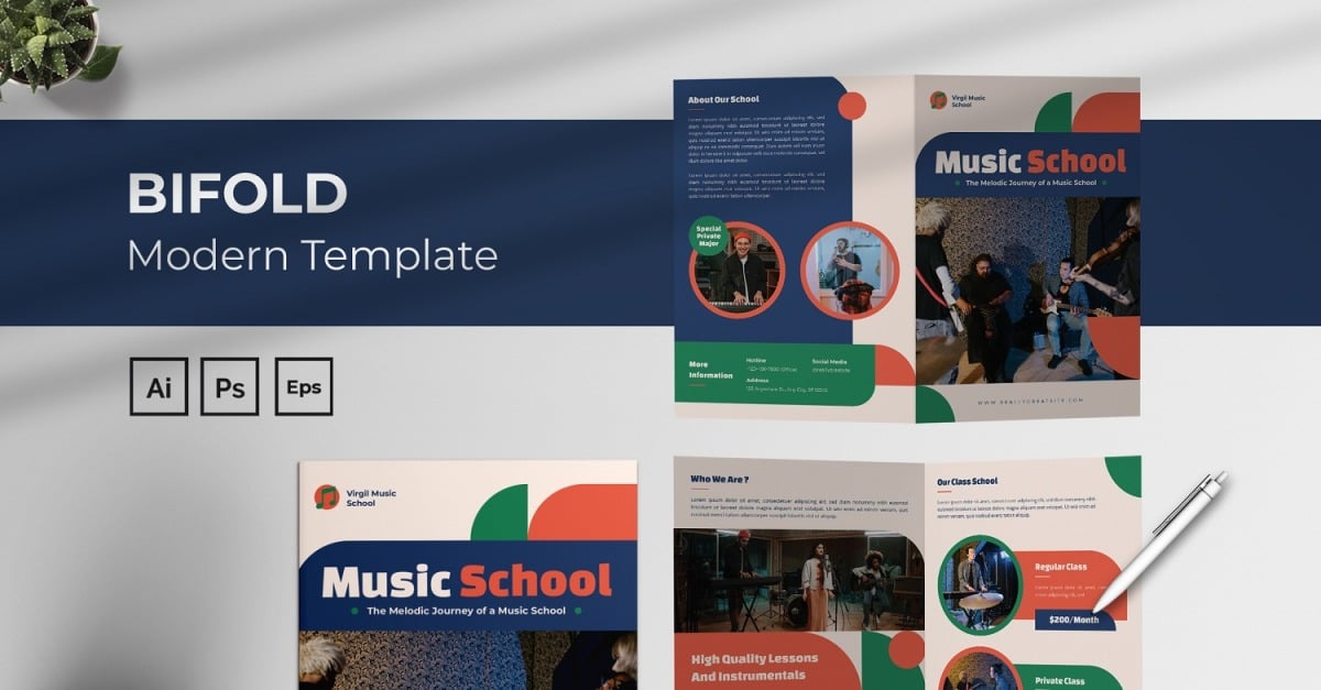 Music School Bifold Brochure #358020 - TemplateMonster