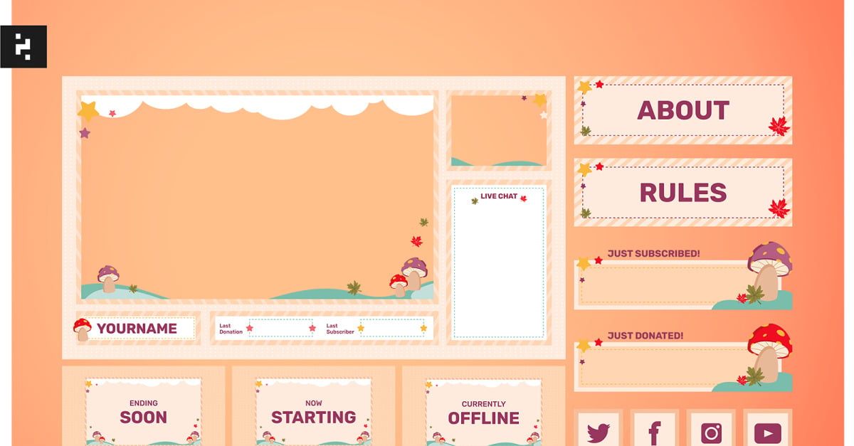 Cute Stream Overlay Mushroom Theme #358154 - TemplateMonster