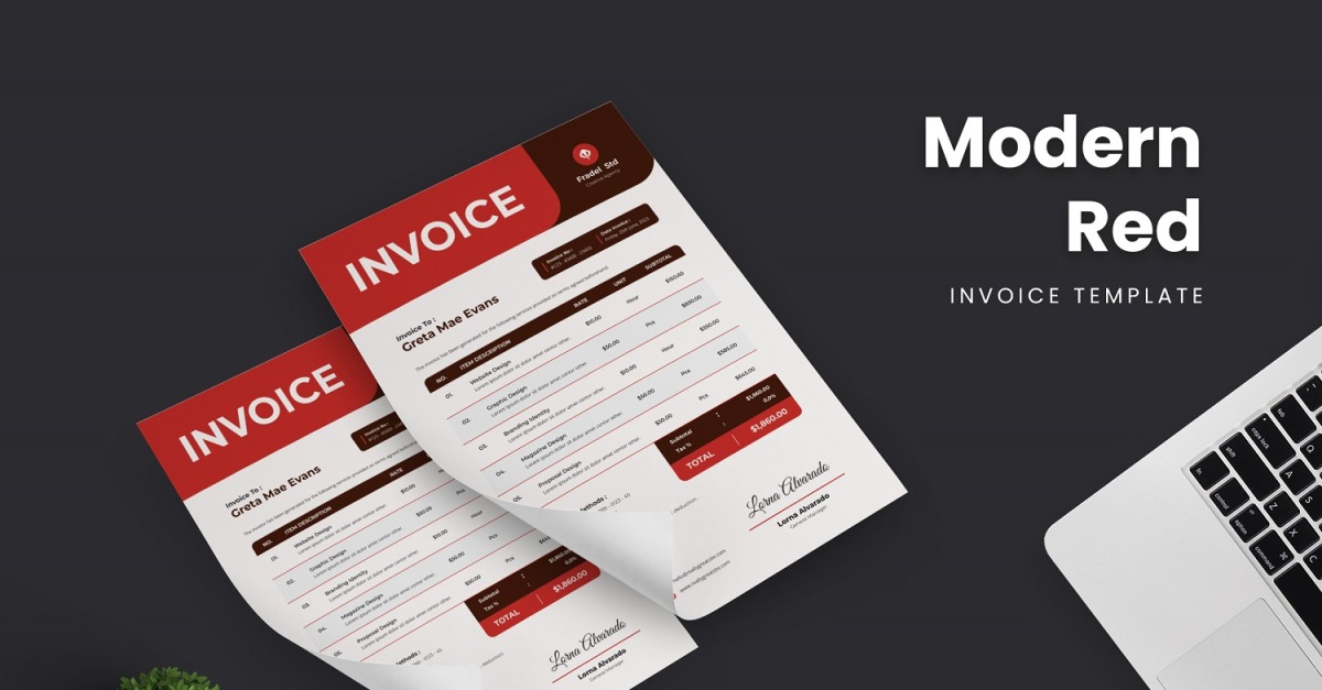 Modern Red Invoice Template #358143 - TemplateMonster