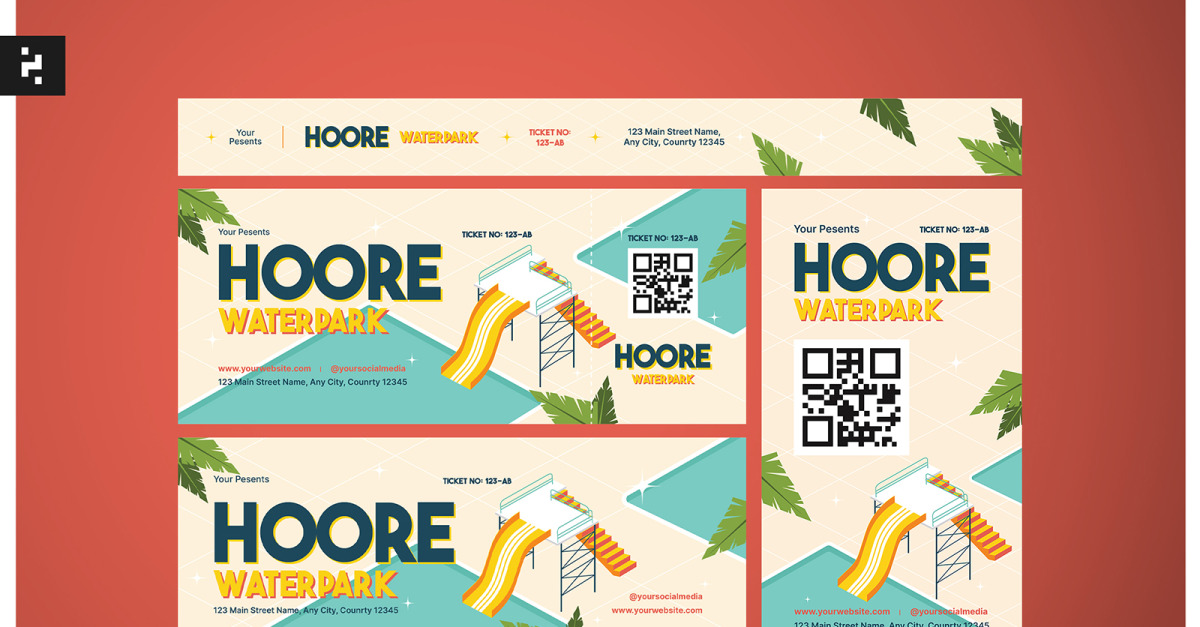 Modelo criativo de ingresso para parque aquático