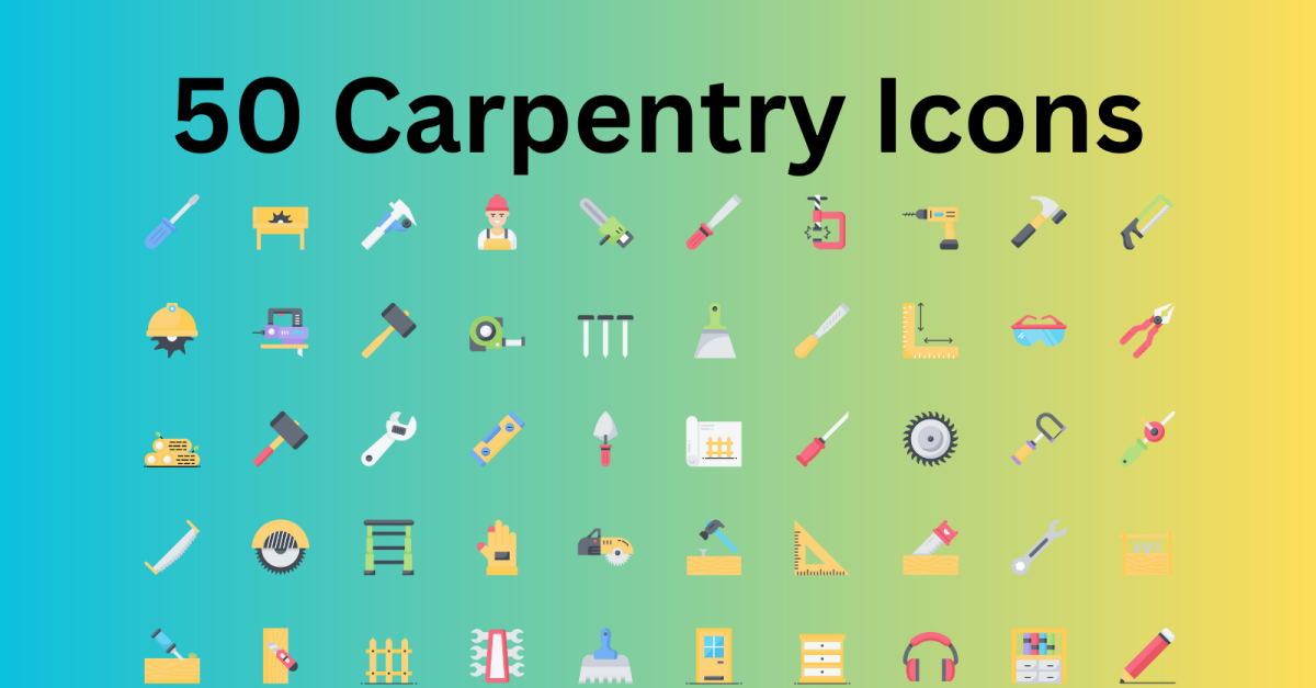 Carpentry Icon Set 50 Flat Icons - SVG And AI File