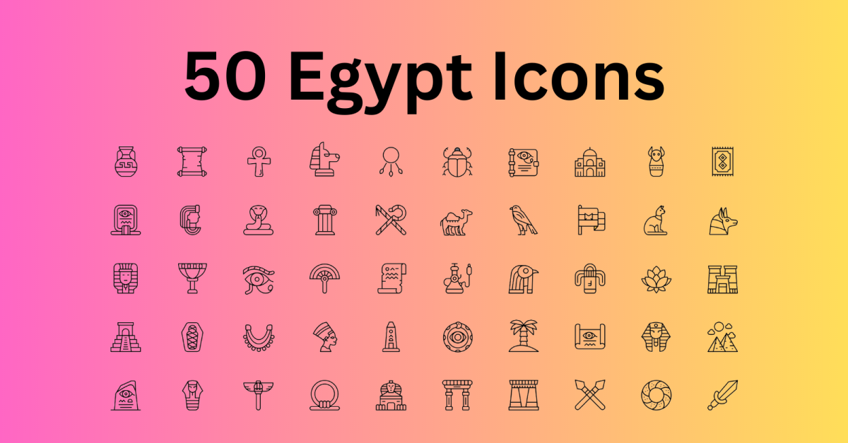 Conjunto de iconos de Egipto 50 iconos de contorno: archivos SVG y AI