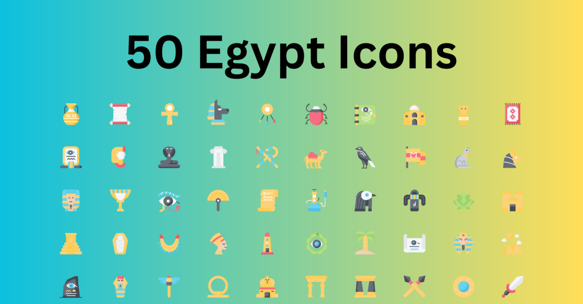 Conjunto de iconos de Egipto 50 iconos planos: archivos SVG y AI