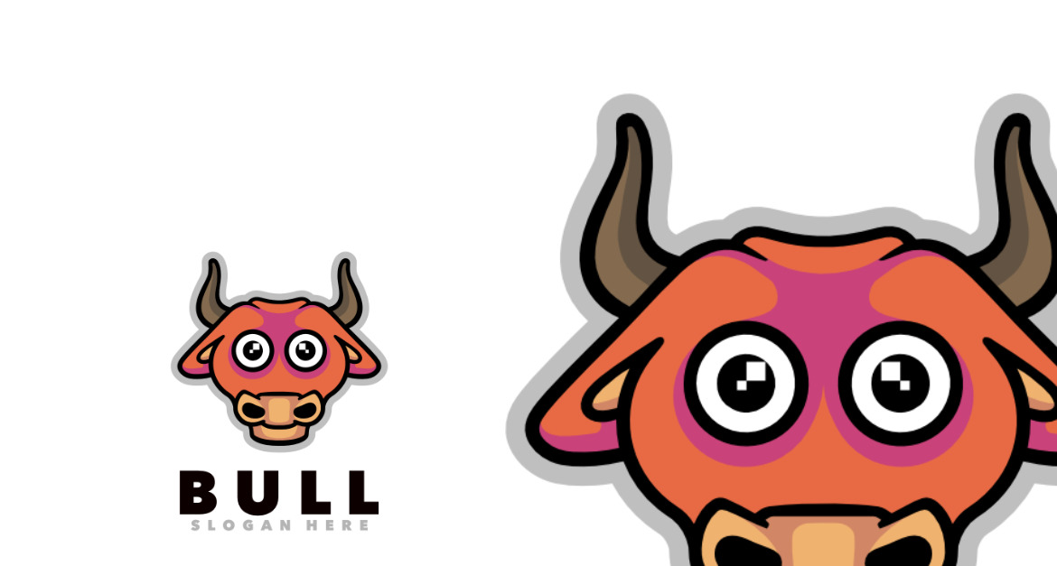 Cute bull mascot cartoon design logo - TemplateMonster