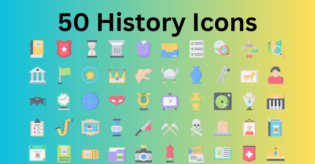 History Icon Set 50 Flat Icons - SVG And AI Files