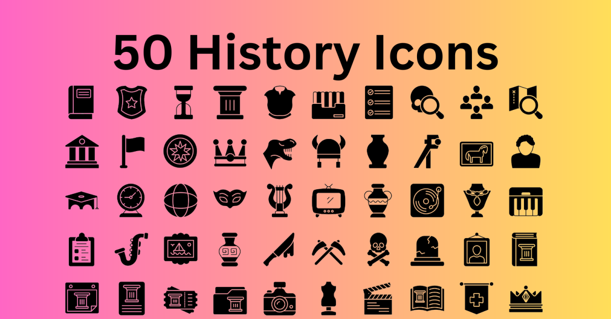History Icon Set 50 Glyph Icons - SVG And AI Files