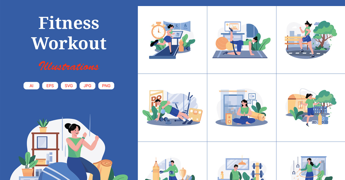 M636_ Fitness Workout Illustration Pack - TemplateMonster