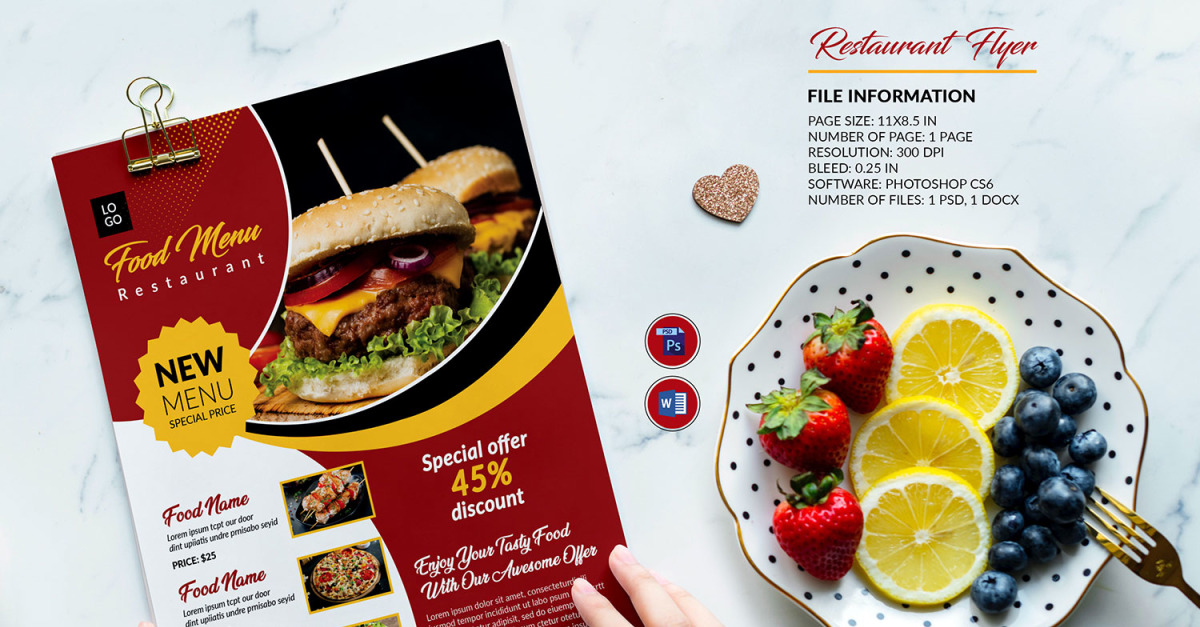 Dépliant de menu de restaurant | Le menu. Modèle Word et PSD