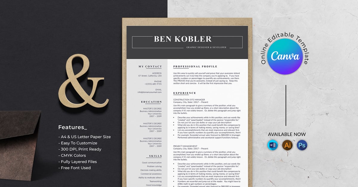 Ben Kobler Graphic Designer Resume Template - TemplateMonster