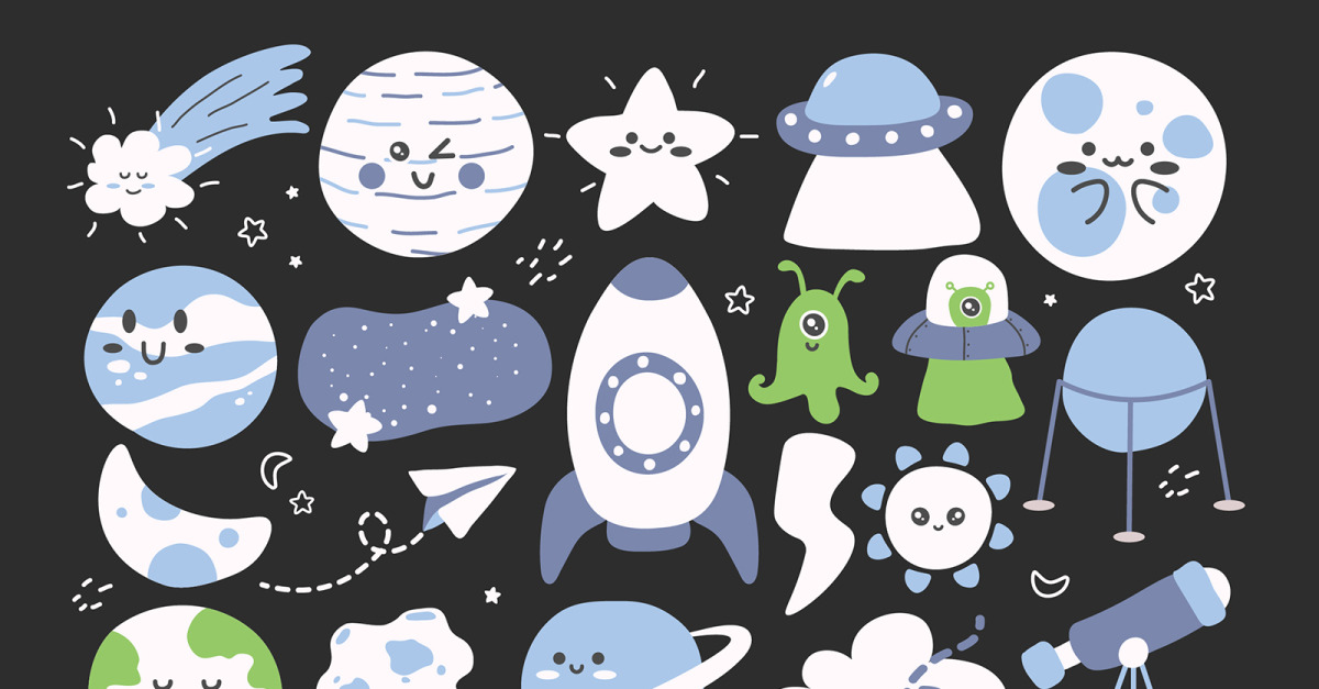 Ensemble d'illustrations de griffonnage spatial