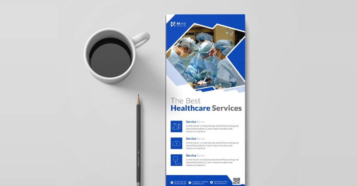 Flat design medical rack card template - TemplateMonster