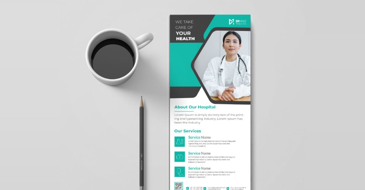 Creative and modern medical healthcare rack card template design