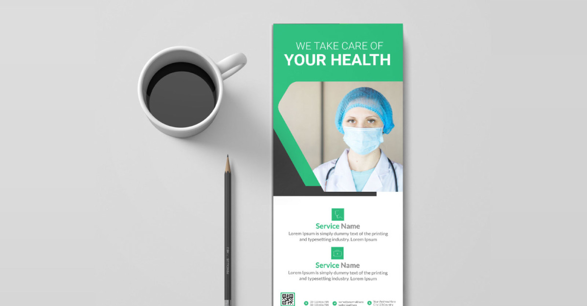 Emergency health care medical hospital clinic rack card template design