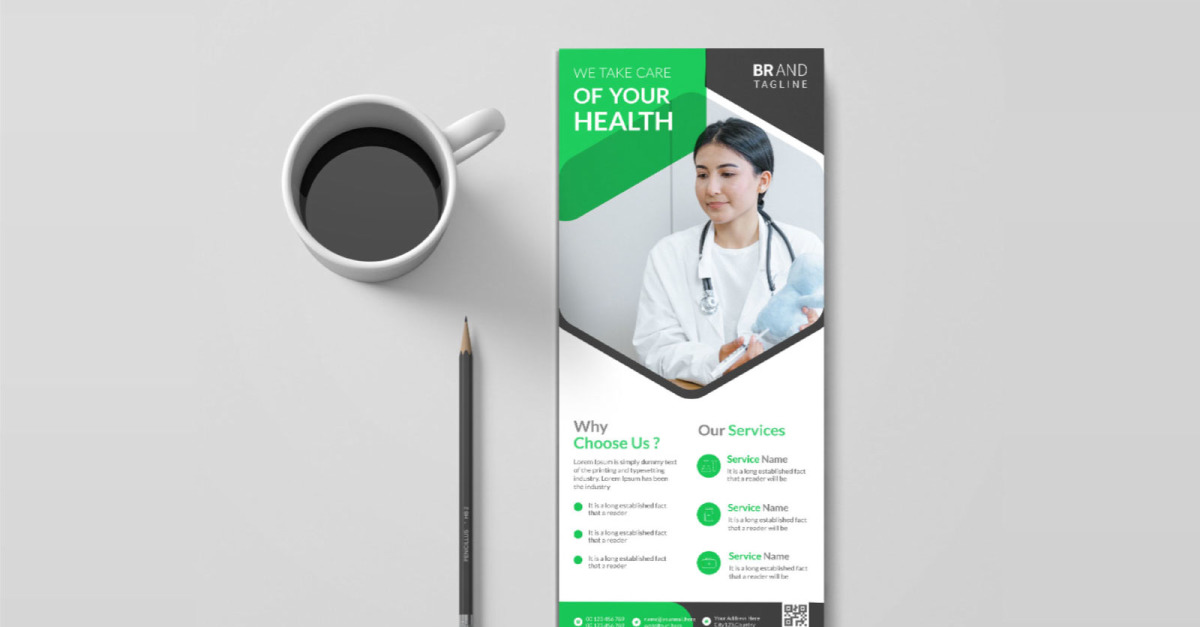 Emergency health care medical hospital clinic rack card