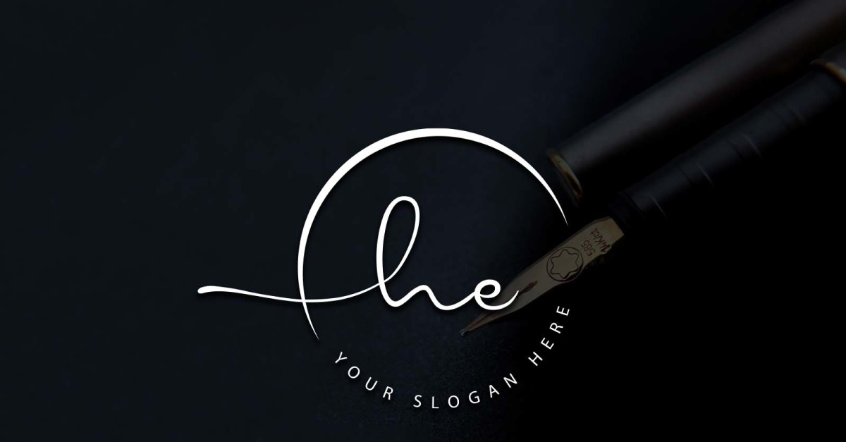 Calligraphy Studio Style HE Letter Logo Design