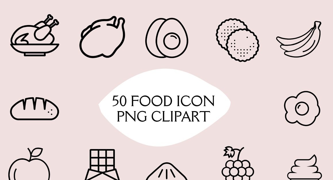 50 icone di cibo Premium PNG Clipart - TemplateMonster