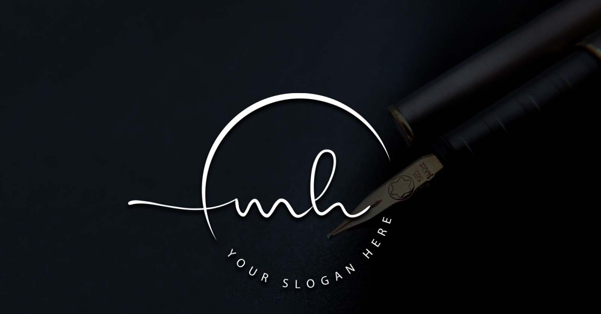 Calligraphy Studio Style MH Letter Logo Design