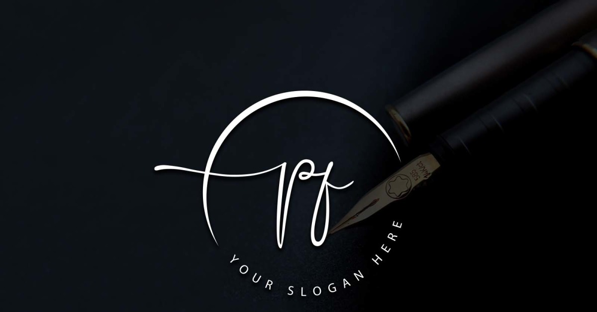 Design de logotipo de letra PF estilo estúdio de caligrafia