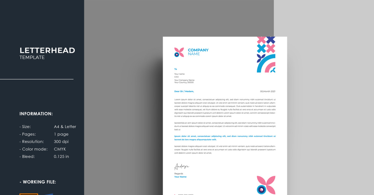 Letterhead Design Template. Illustrator and Word