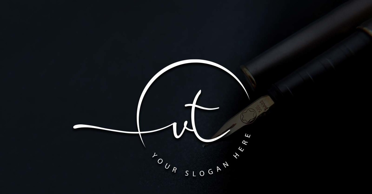 Calligraphy Studio Style VT Letter Logo Design
