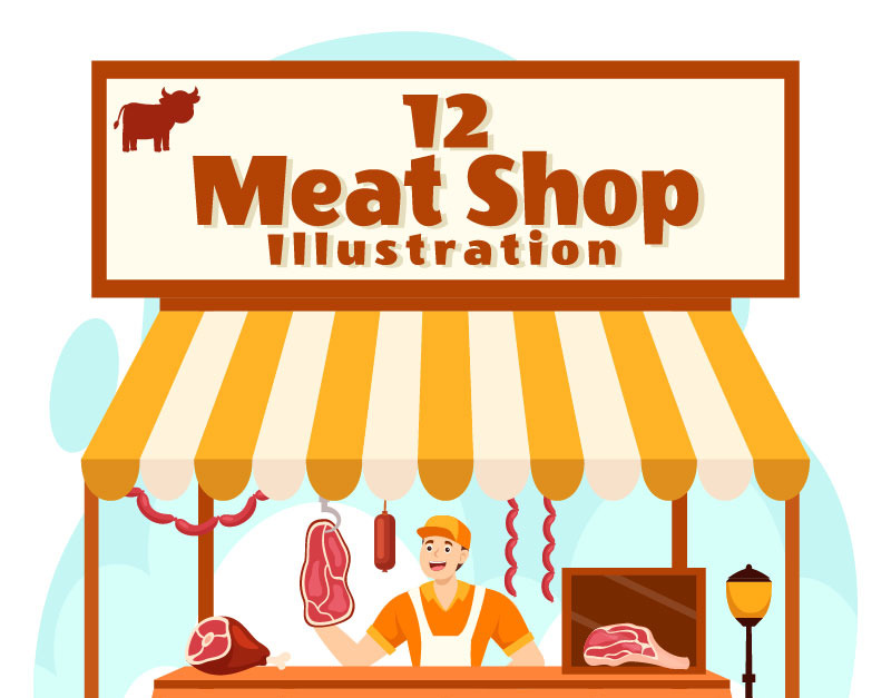 12 Meat Shop Vector Illustration #361181 - TemplateMonster