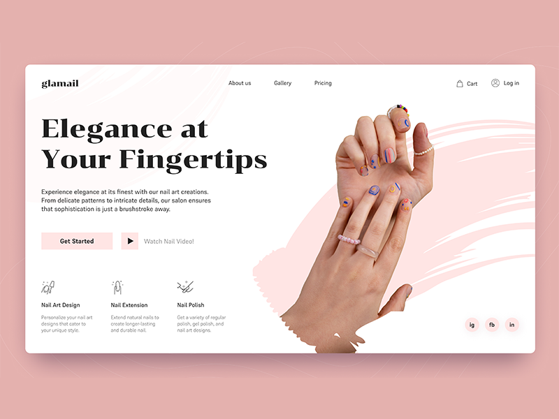 Glamail - Nail Art Salon Hero Section Figma Template