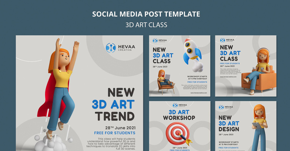 3D Art Class Social Media Post Template - TemplateMonster