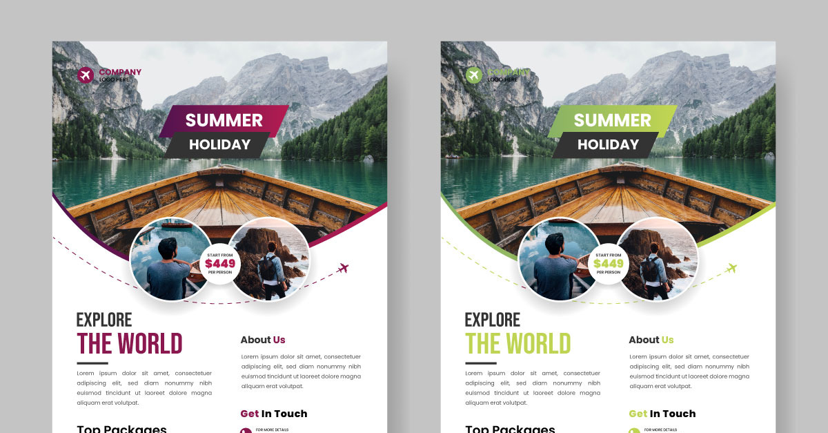Vector Travel flyer design template for travel agency with contact and ...