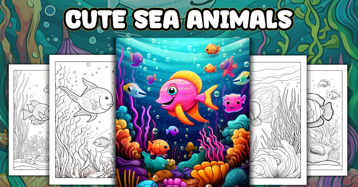 Cute Sea Animals Coloring Pages for KDP - TemplateMonster