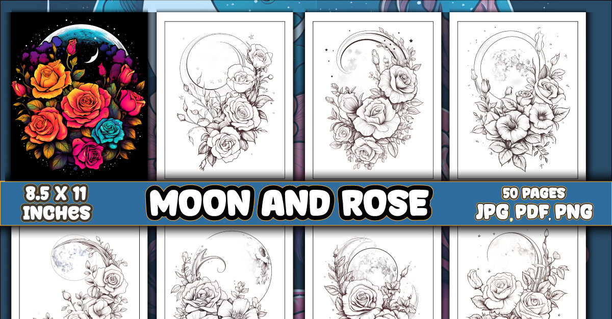 Moon and Rose Flower Coloring Pages #363262 - TemplateMonster