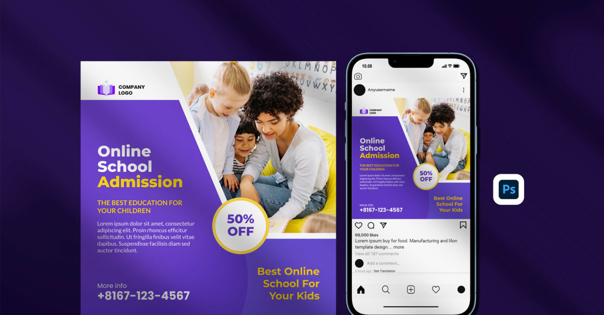 School Admission Instagram Template #363518 - TemplateMonster