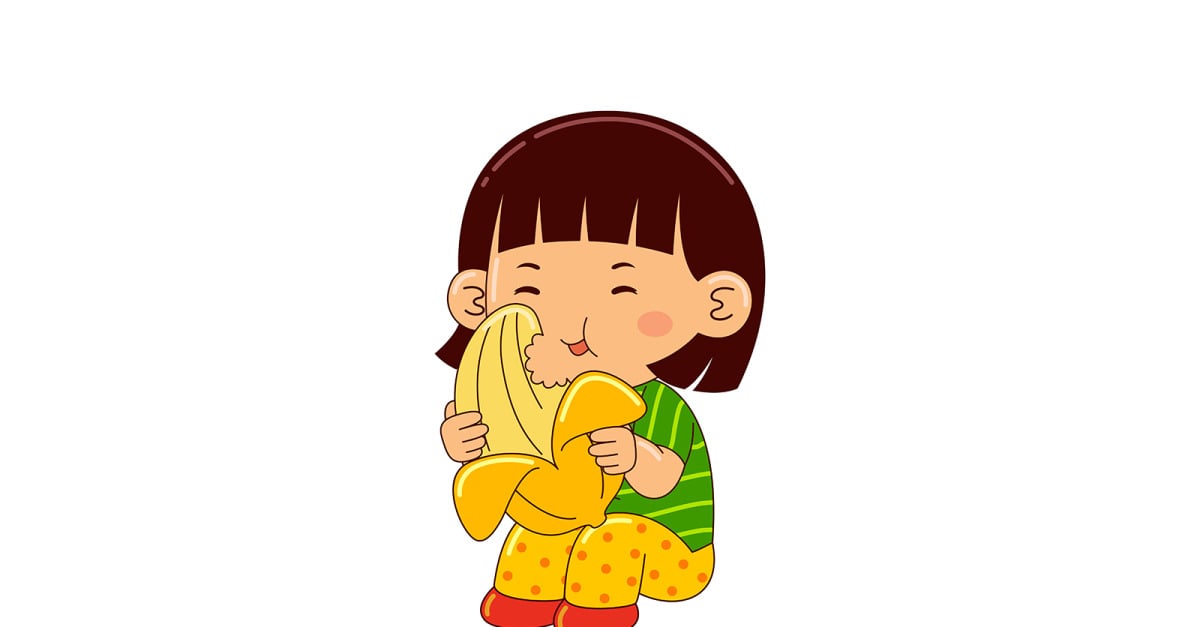 Girl kids eating banana vector #364155 - TemplateMonster