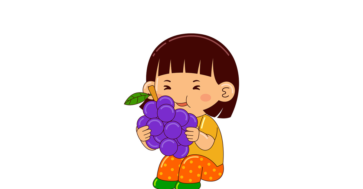 Girl kids eating grape vector #364173 - TemplateMonster