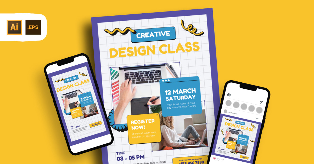 Creative Design Class Admission Flyer Template