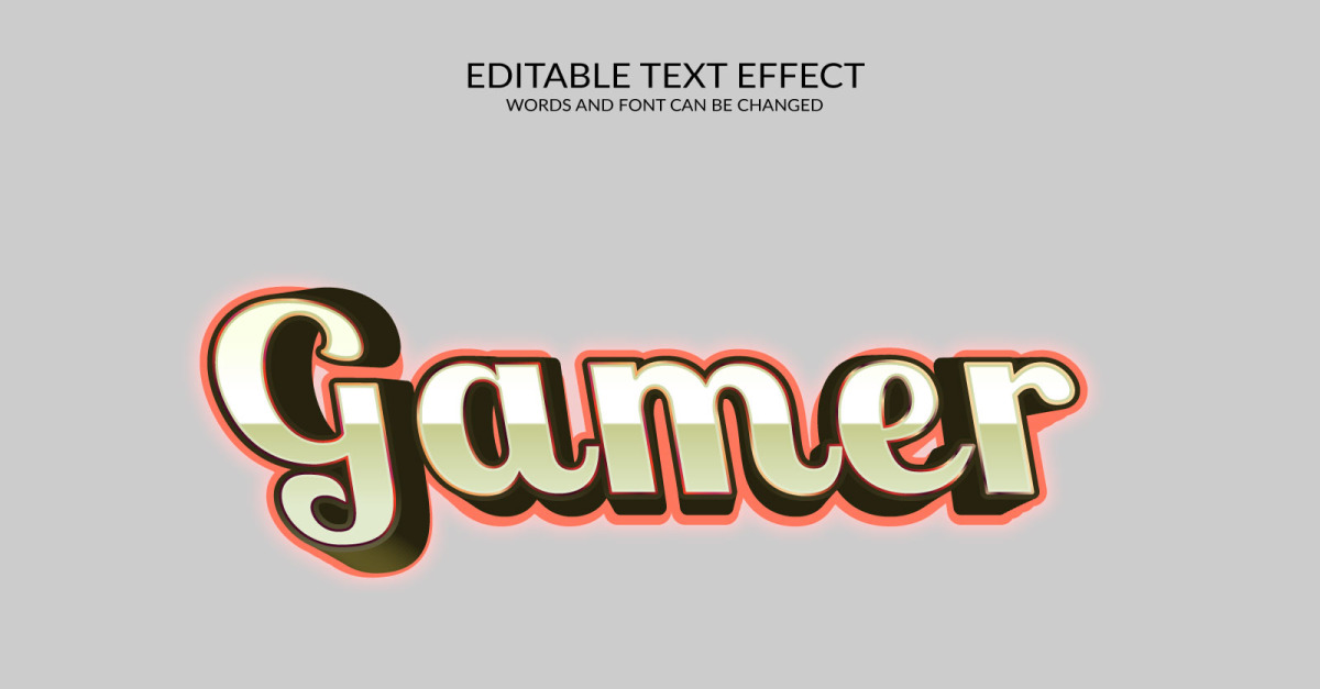 Gamer fully editable 3d text effect design illustration