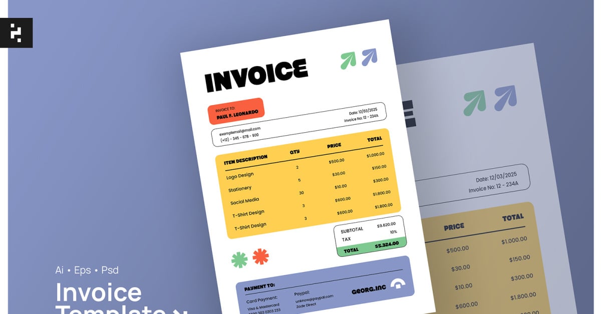 Retro Creative Invoice Template #365836 - TemplateMonster