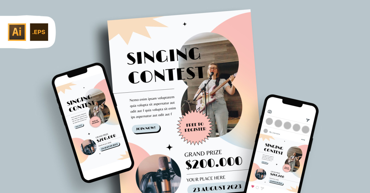 Modèle de Flyer de concours de chant - TemplateMonster