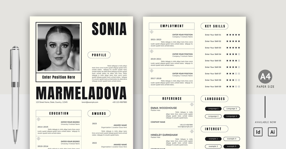 Printable Resume / CV Kit #366012 - TemplateMonster